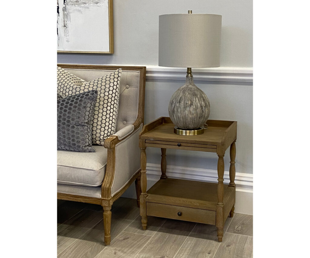 Oak Side Table with Pull Out Shelf - Nordic Style London