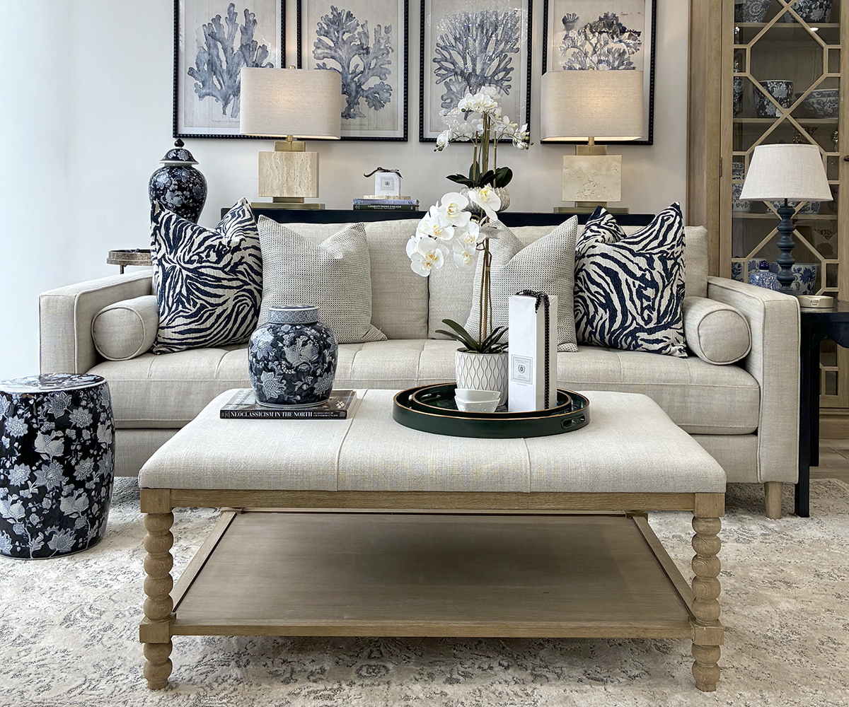 EX-DISPLAY - Gothenburg Sofa in Linen & Small Bobbin Coffee Table in ...