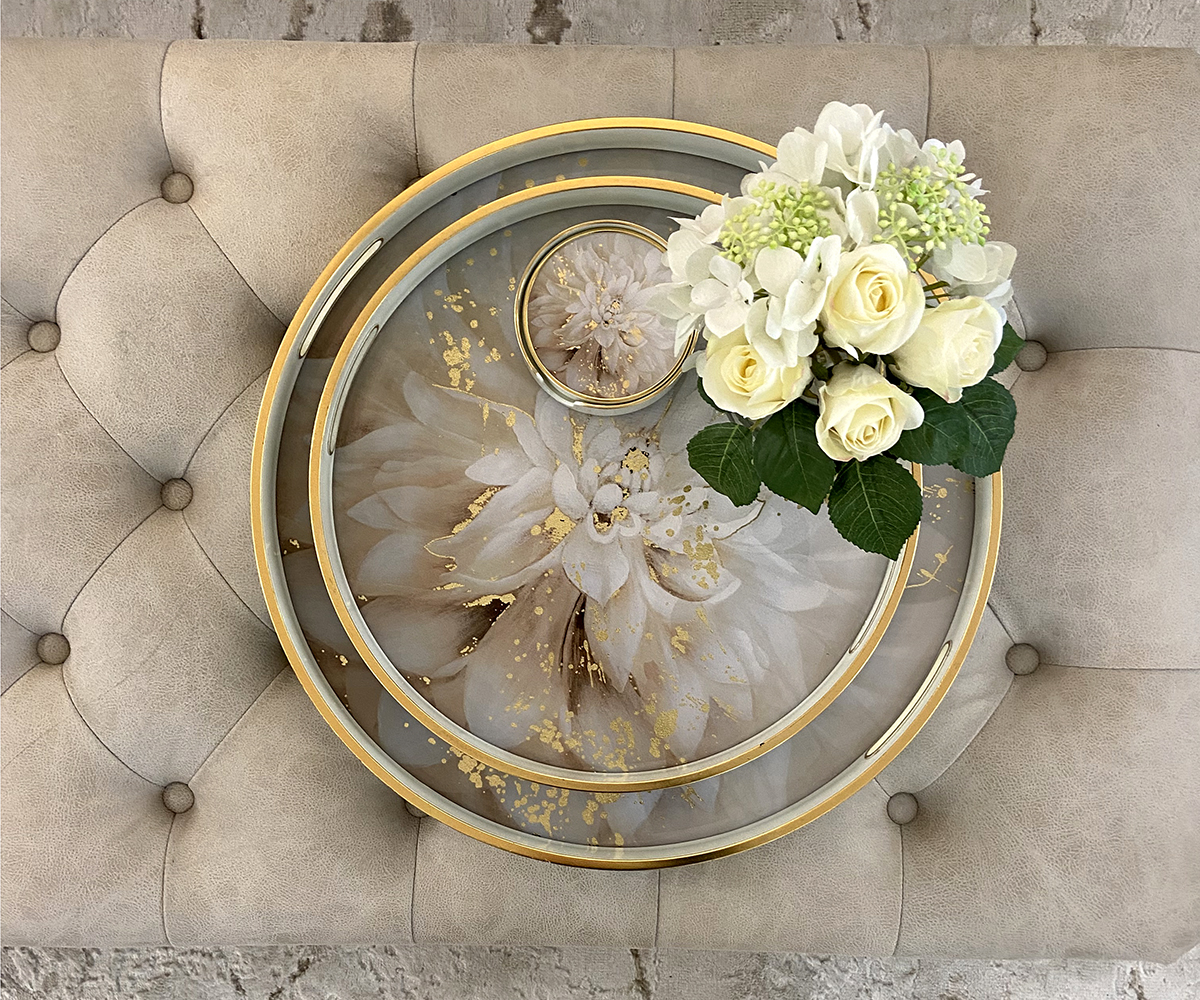 Set of 2 White & Gold Magnolia Trays - Nordic Style London